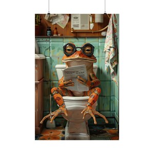 Toad, Frog, Reading Newspaper on Toilet, Funny, Cute, Wall Poster, Wall ...