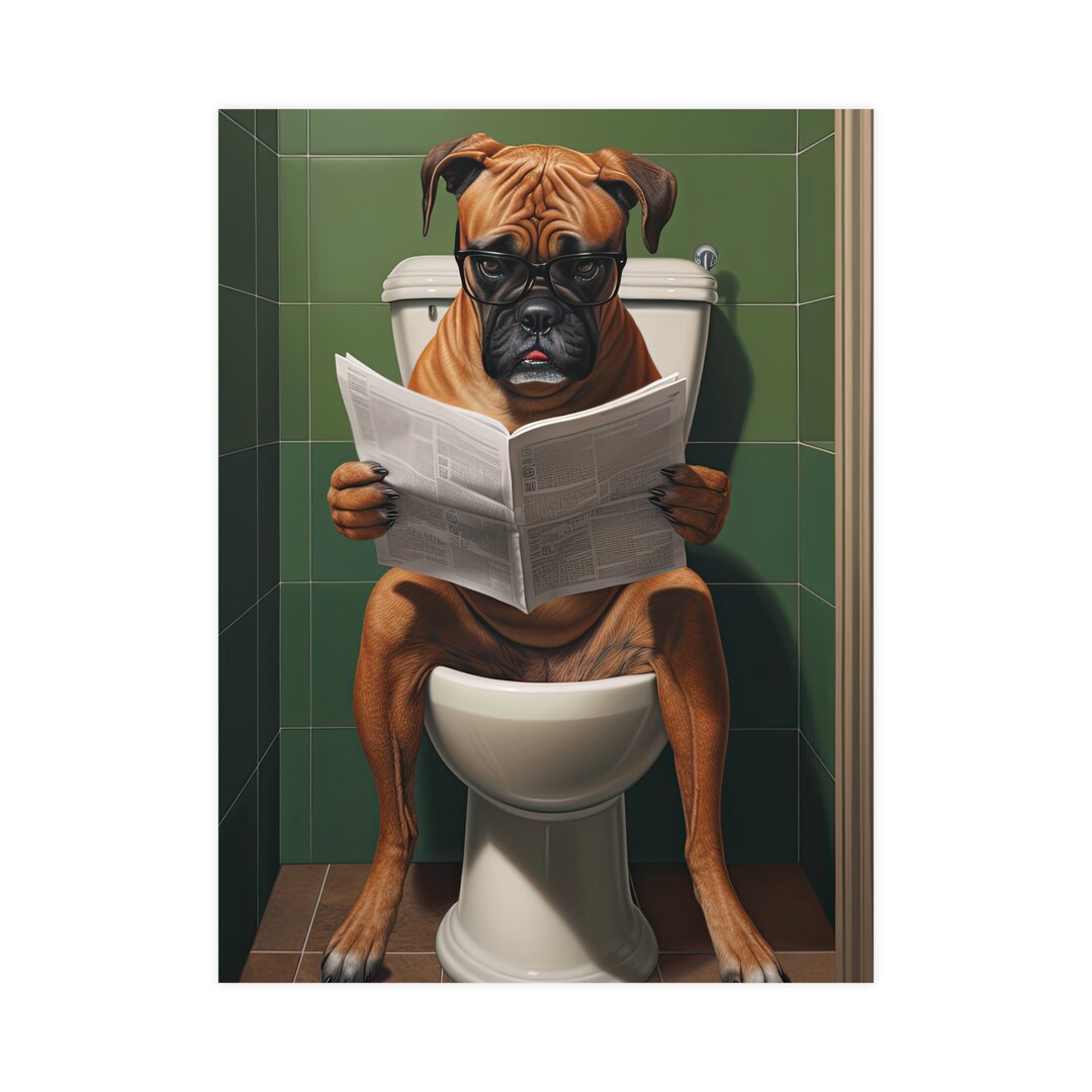 Boxer, Reading Newspaper, Toilet, Dogs, Bathroom, Cute, Funny, Wall ...
