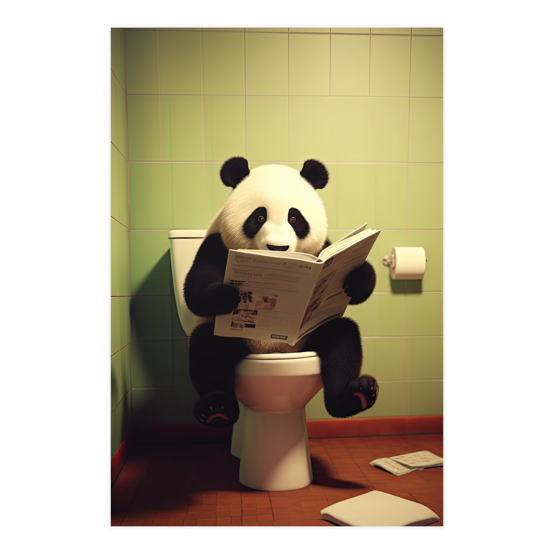 Panda Reading Newspaper on Toilet Cute Funny Wall Poster - Etsy
