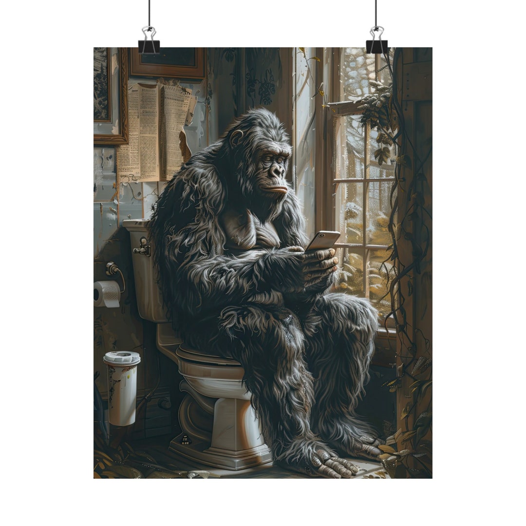 Bigfoot, Reading on Toilet, Funny, Cute, Wall Poster, Wall Decor, Gift ...