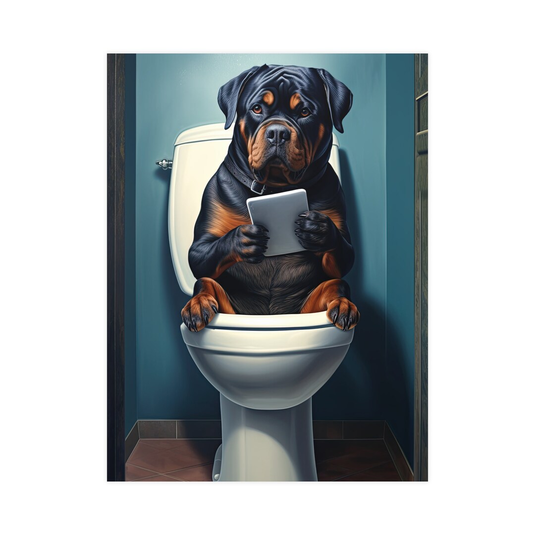 Rottweiler, Reading on Toilet, Funny, Cute, Wall Poster, Wall Decor ...