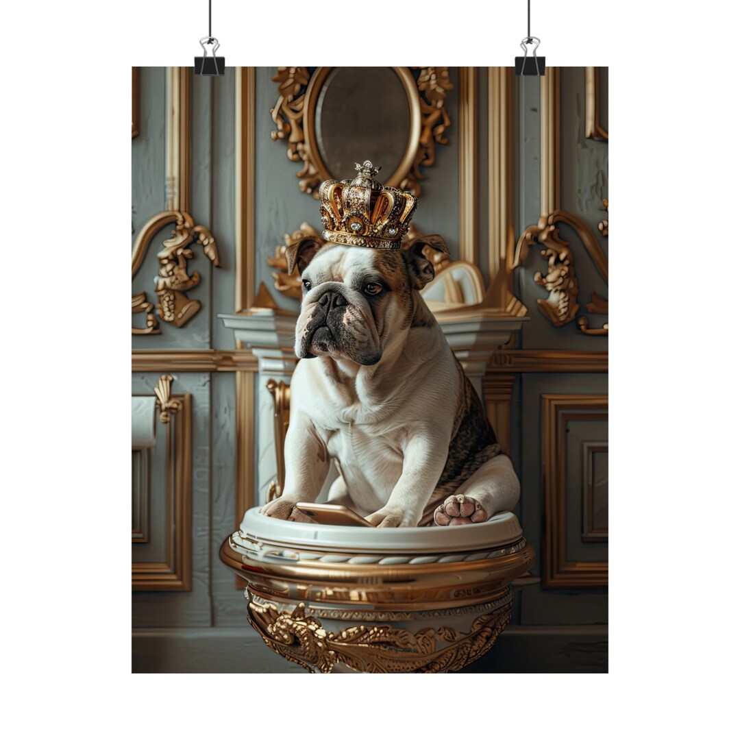 English Bulldog, Dog, Reading on Toilet, Phone, Texting, Royal, King ...