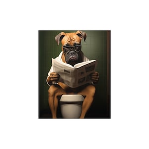 Boxer, Reading Newspaper, Toilet, Dogs, Art, Bathroom, Cute, Funny ...