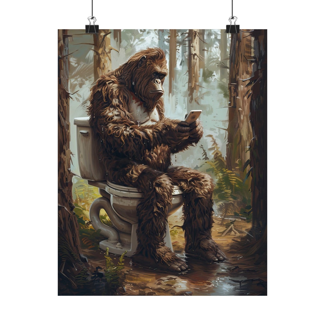 Bigfoot, Reading on Toilet, Funny, Cute, Wall Poster, Wall Decor, Gift ...