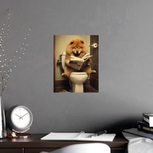 Chow Chow Dog Reading Newspaper on Toilet, Cute, Funny, Wall Poster ...