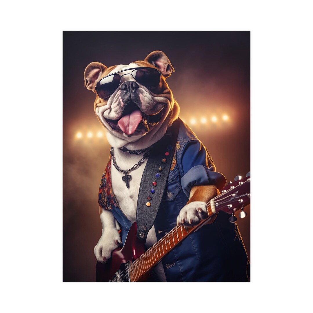 English Bulldog, Guitar, Cute, Funny, Wall Poster, Wall Decor, Gift ...
