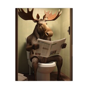 Moose, Reading Newspaper on Toilet, Cute, Funny, Wall Poster, Wall ...