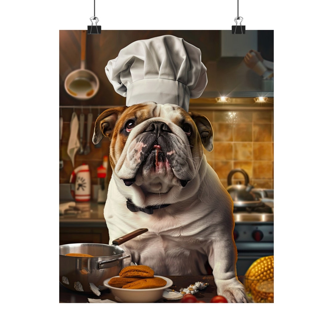 English Bulldog, Chef, Cooking, Kitchen, Funny, Cute, Wall Poster, Wall ...