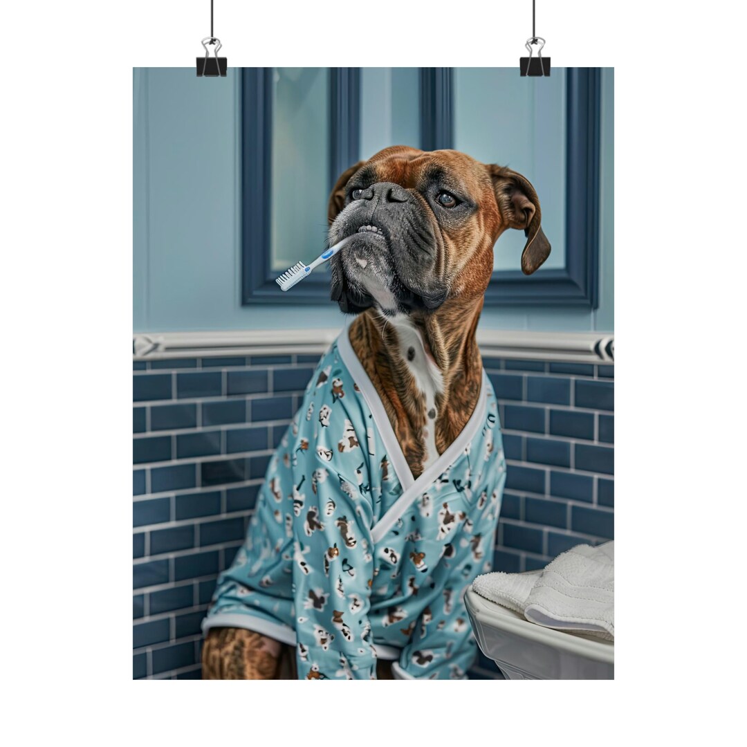 Boxer Dog Brushing Teeth, Funny, Cute, Wall Poster, Wall Decor, Gift ...