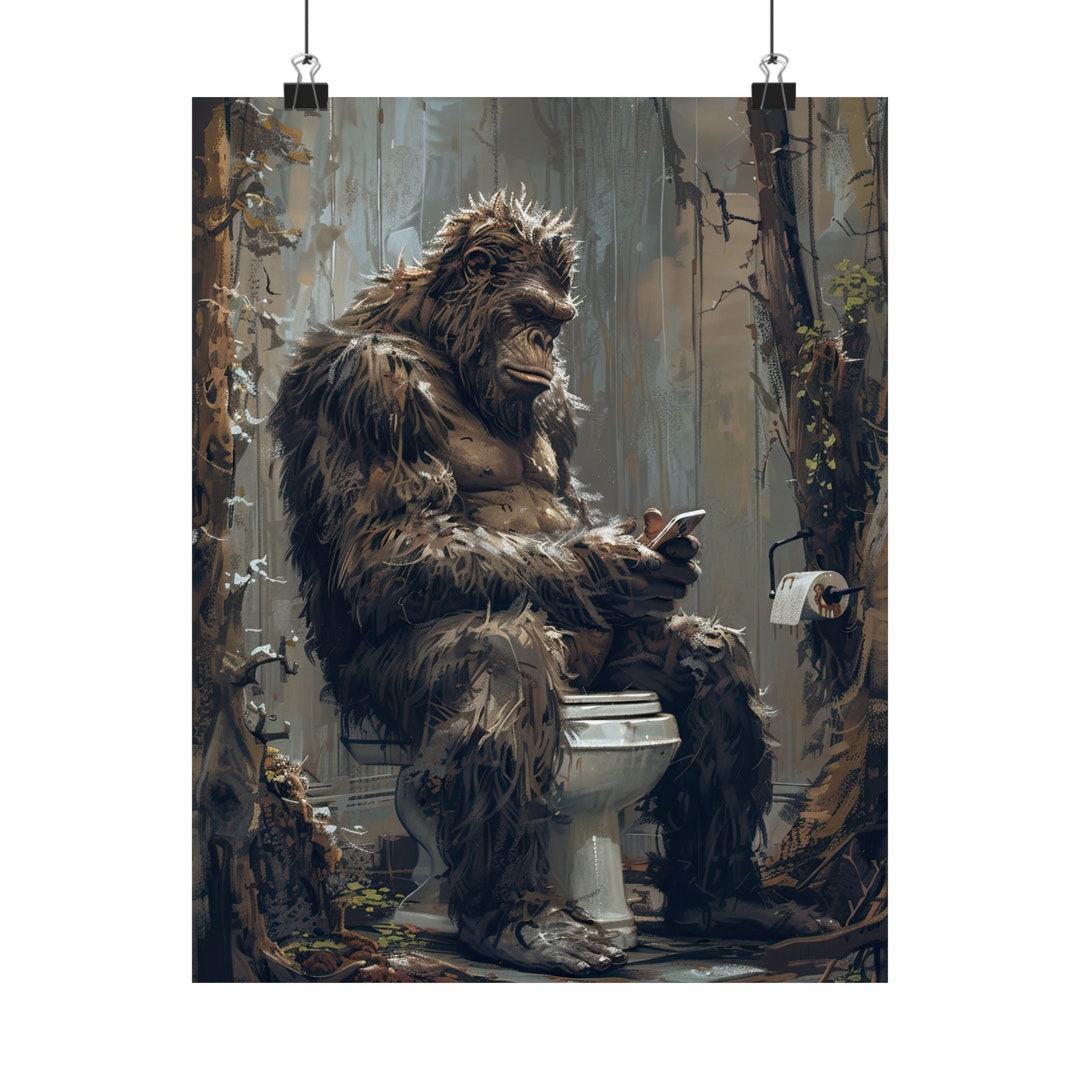 Bigfoot, Reading on Toilet, Funny, Cute, Wall Poster, Wall Decor, Gift ...