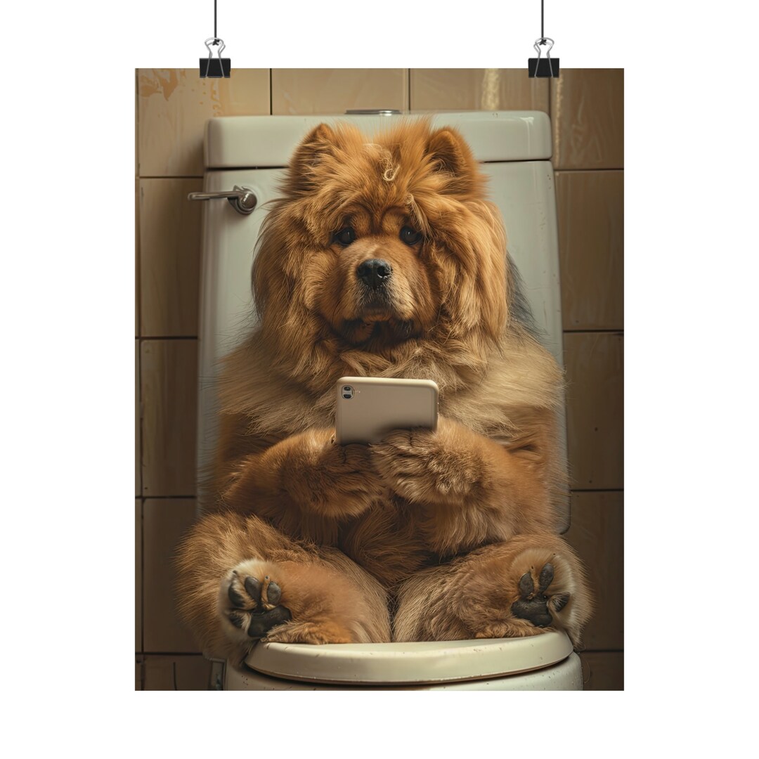 Chow Chow, Reading Phone on Toilet, Funny, Cute, Wall Poster, Wall ...