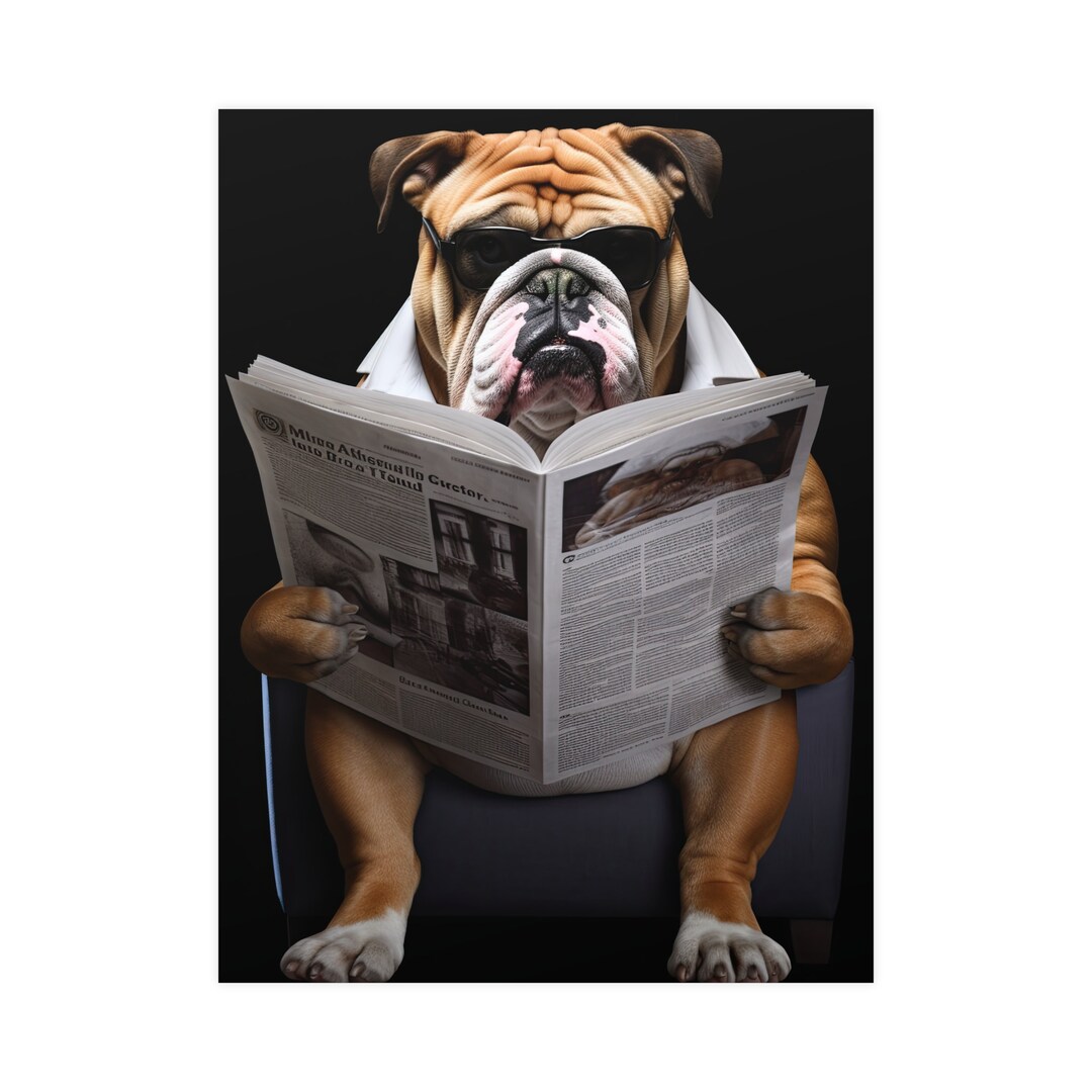 English Bulldog Reading Newspaper Funny Cute Wall Poster - Etsy