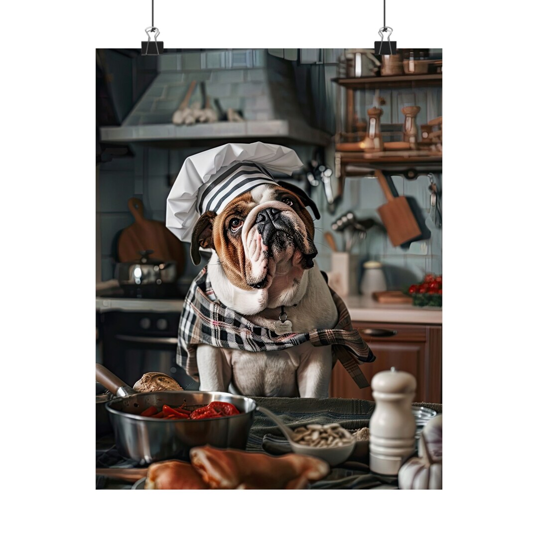English Bulldog, Chef, Cooking, Kitchen, Funny, Cute, Wall Poster, Wall ...