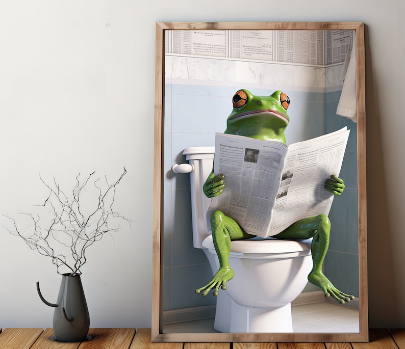 Frog Toad Toilet Reading Newspaper Wall Decor Funny - Etsy