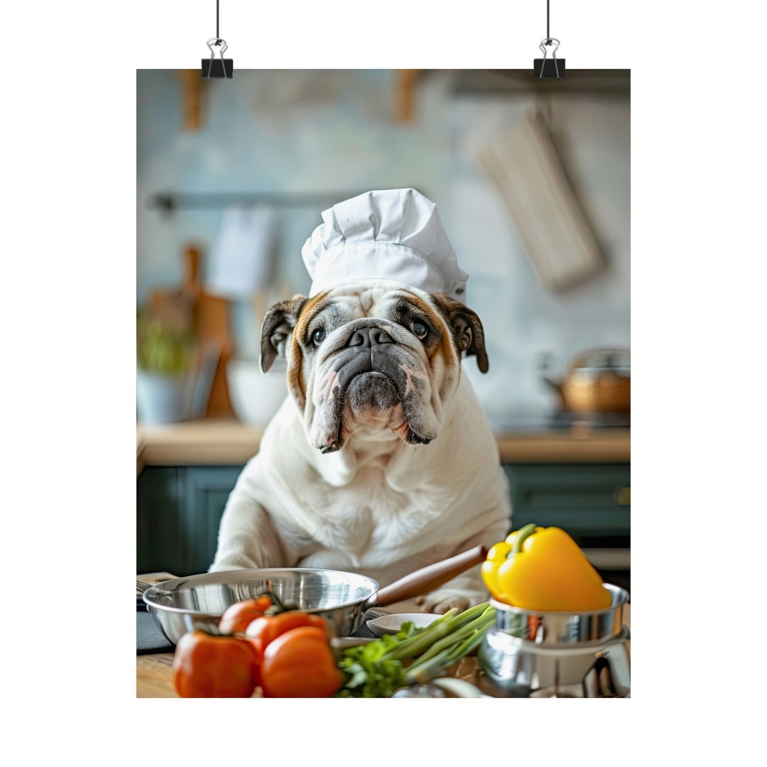 English Bulldog, Chef, Cooking, Kitchen, Funny, Cute, Wall Poster, Wall ...