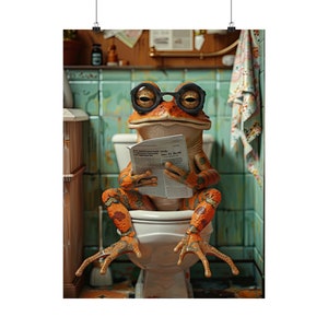 Toad, Frog, Reading Newspaper on Toilet, Funny, Cute, Wall Poster, Wall ...