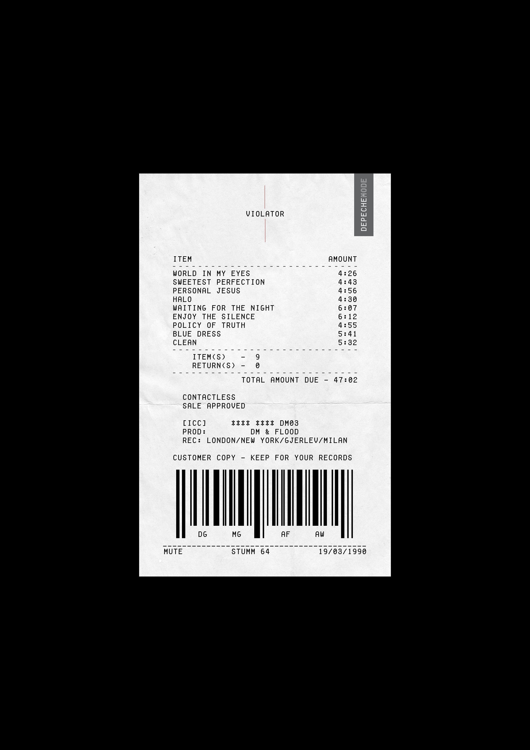 Rock N Roll Receipt A3 Poster Print Inspired by Depeche Mode 'violator ...