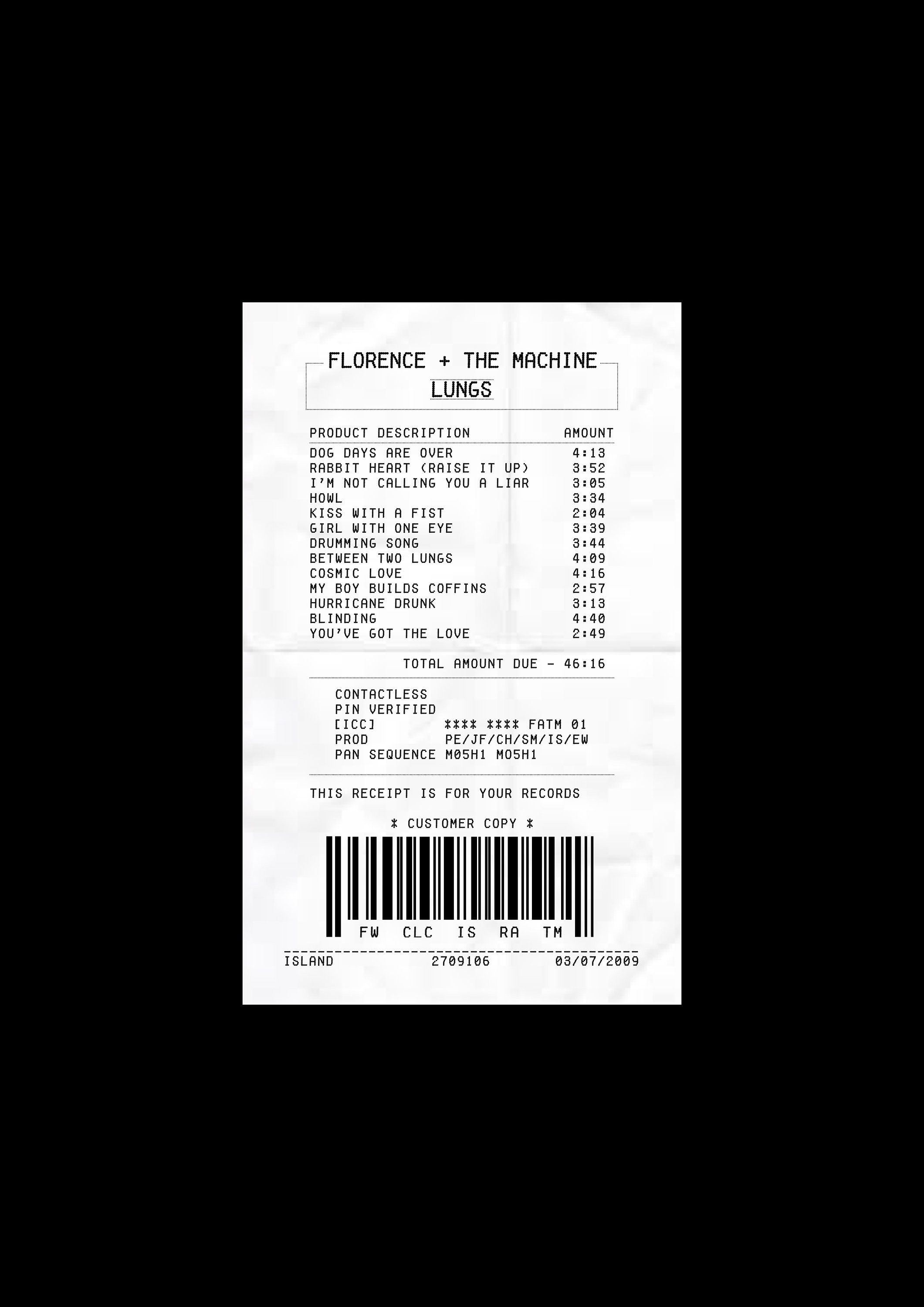 Rock N Roll Receipt A3 Poster Print Inspired by Florence + the Machine ...