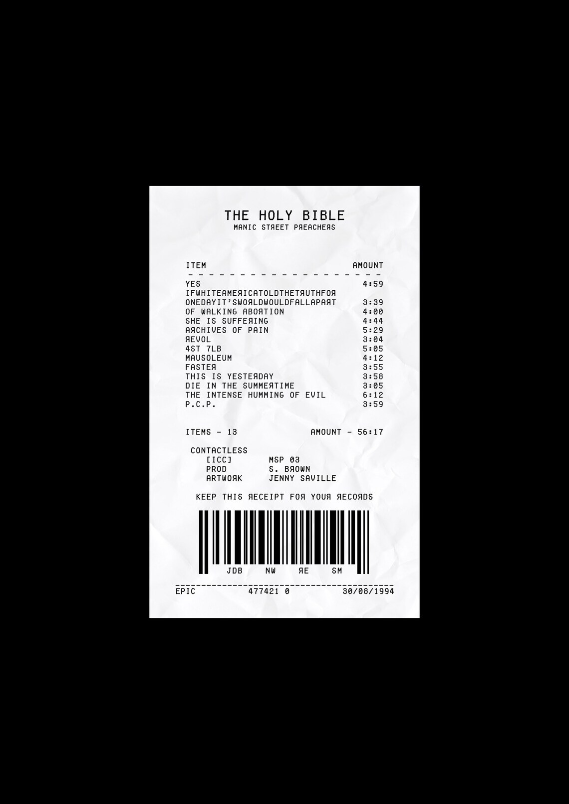 Rock N Roll Receipt A3 Poster Print Inspired by Manic Street | Etsy