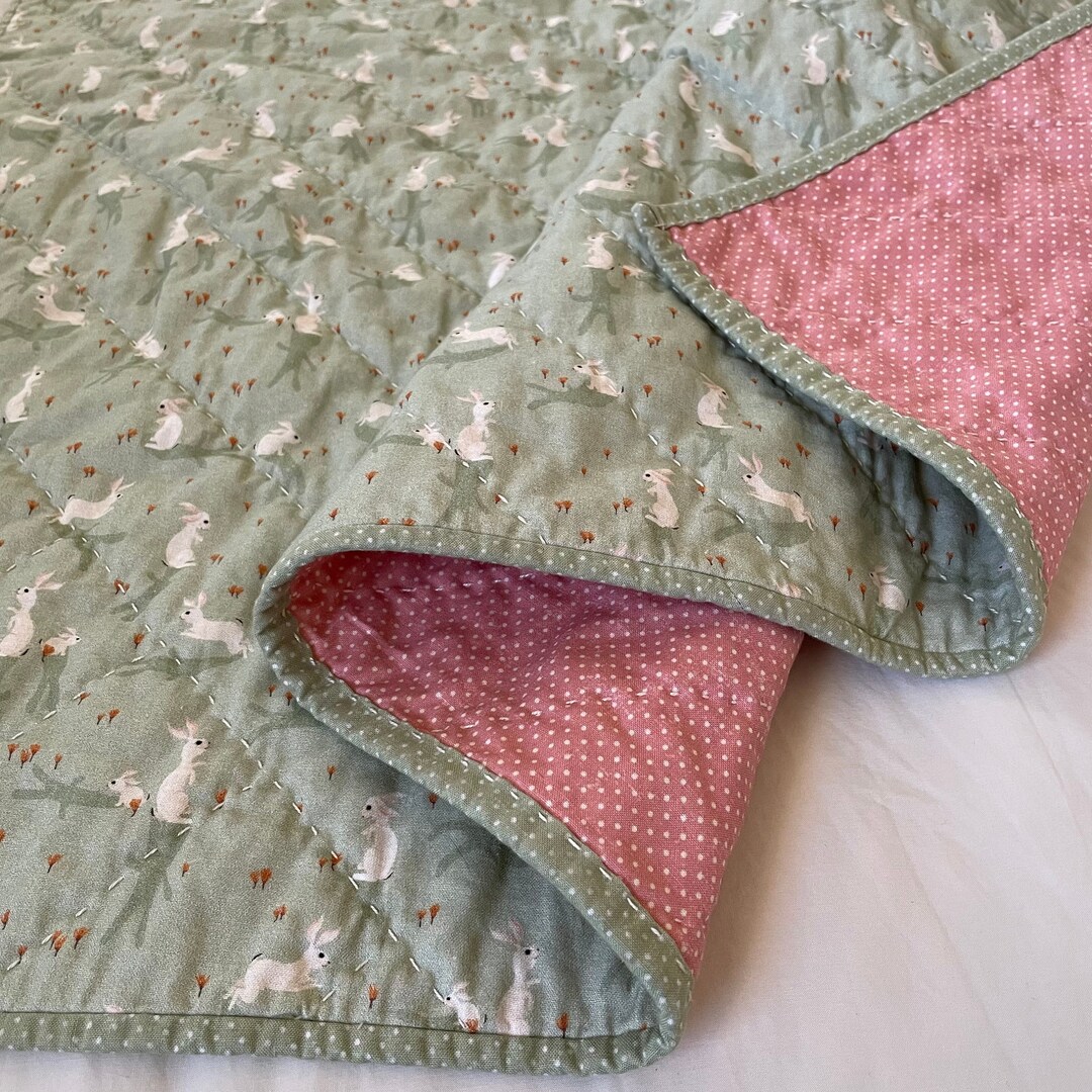 Hand Quilted Rabbit Baby Quilt / Toddler Quilt / Bunny Blanket ...
