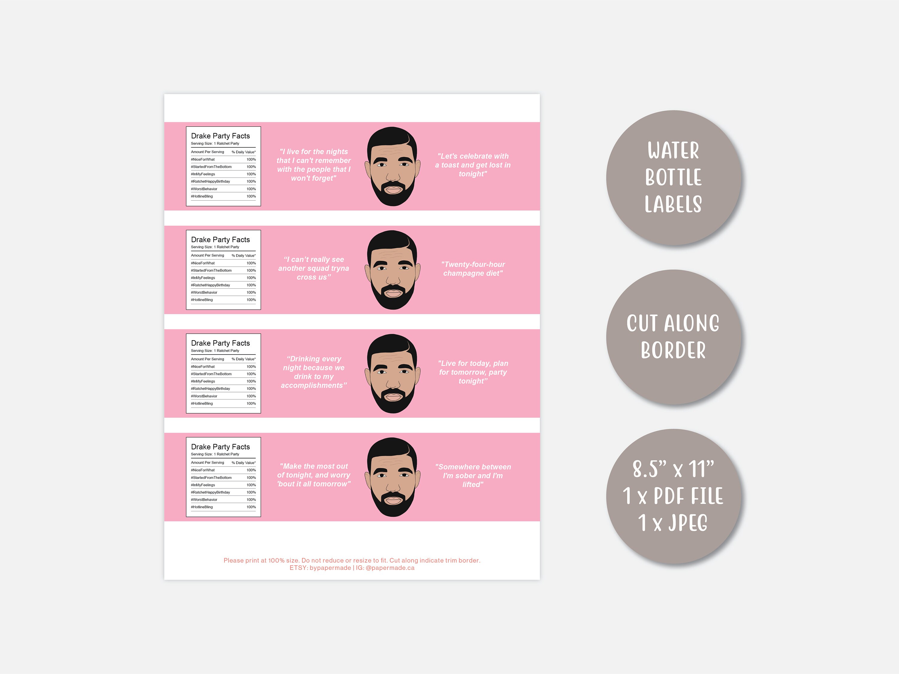 PRINTABLE Drake Water Bottle Labels Drake Champagne Papi Hotline Bling ...