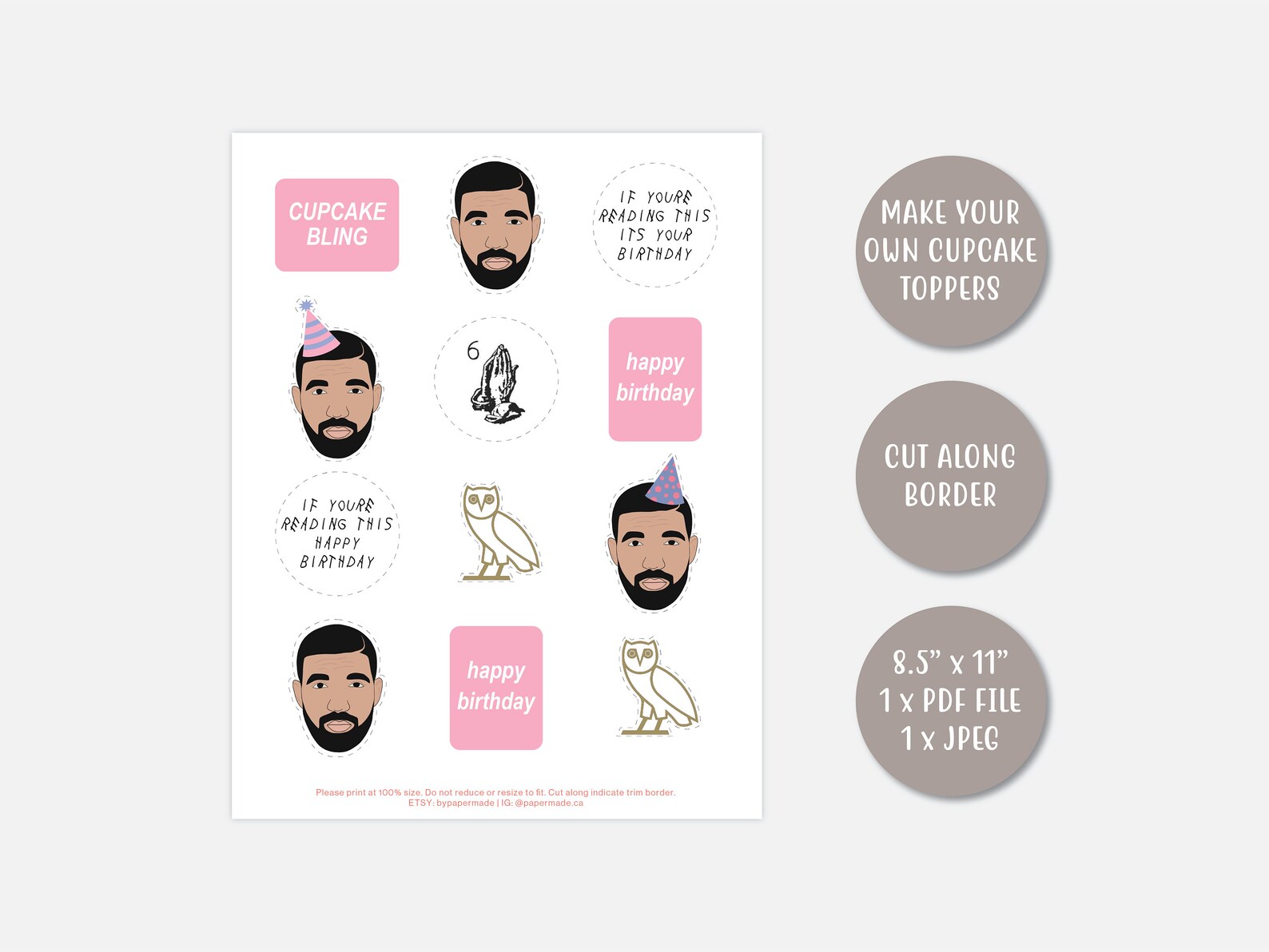 PRINTABLE Drake Cupcake Toppers Printable File OVO Party Supplies Drake ...