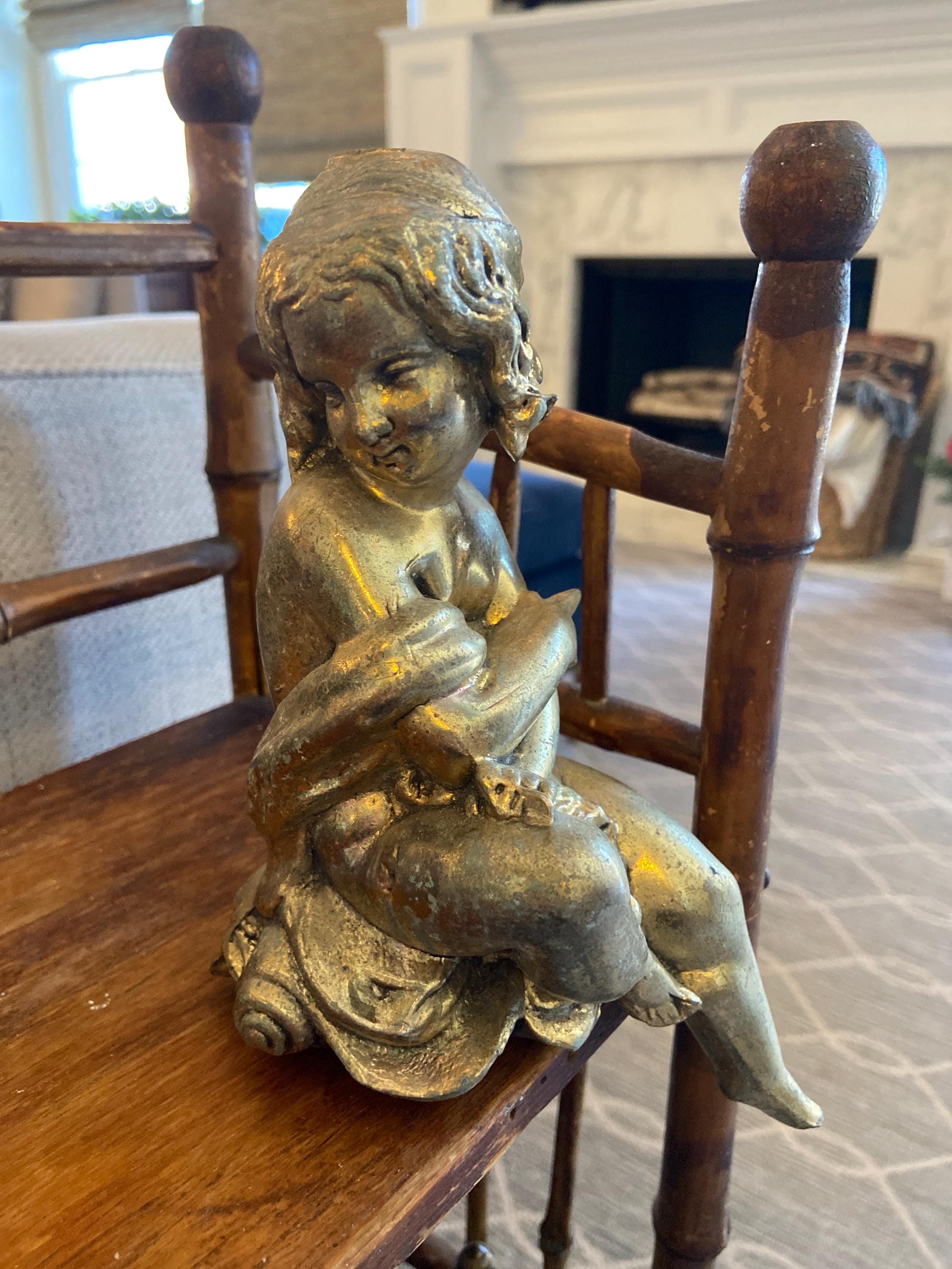 Brass Fragment of Cherub. Possibly From a Vintage Lamp. She is 8” Long ...