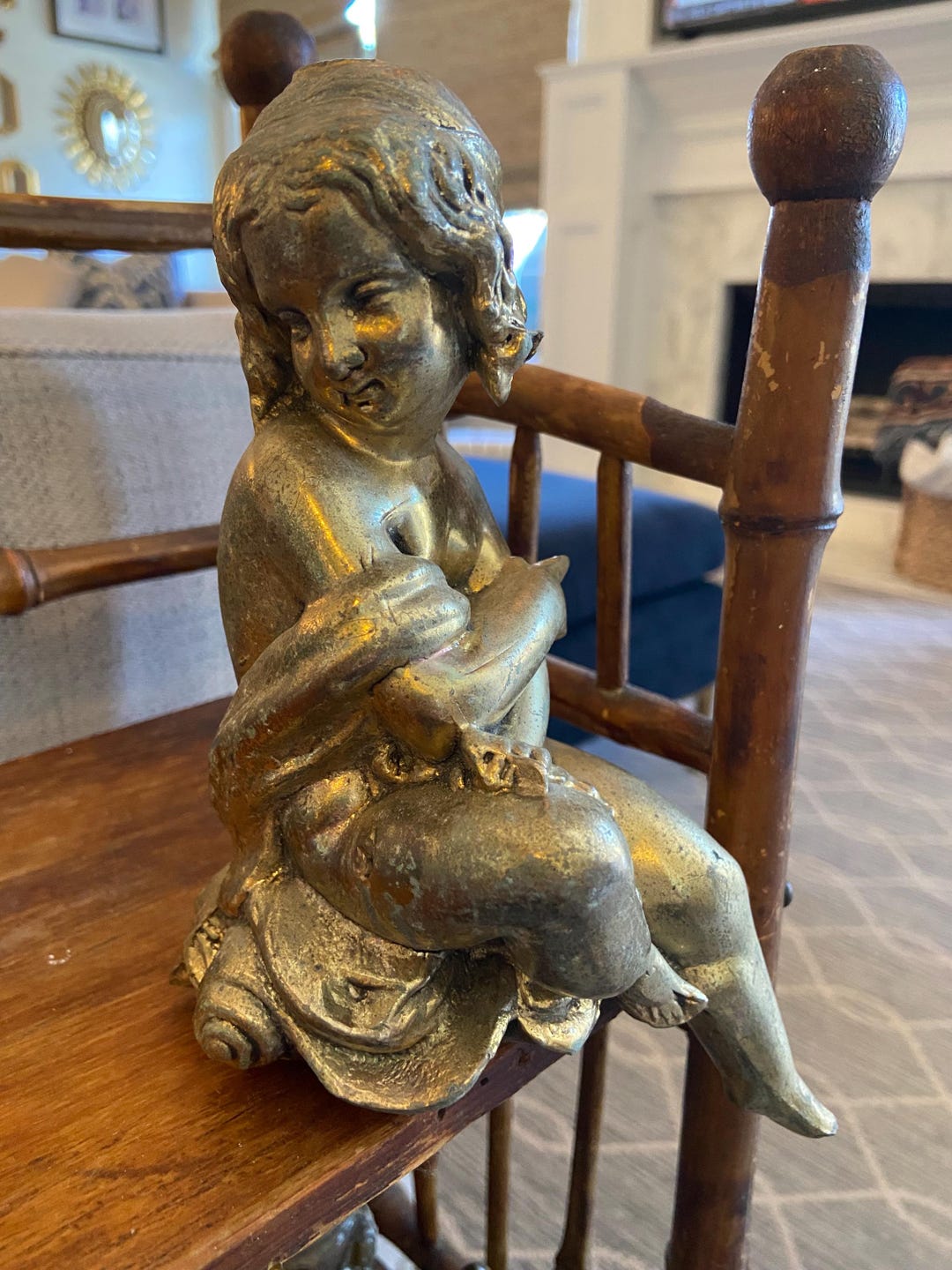 Brass Fragment of Cherub. Possibly From a Vintage Lamp. She is 8” Long ...