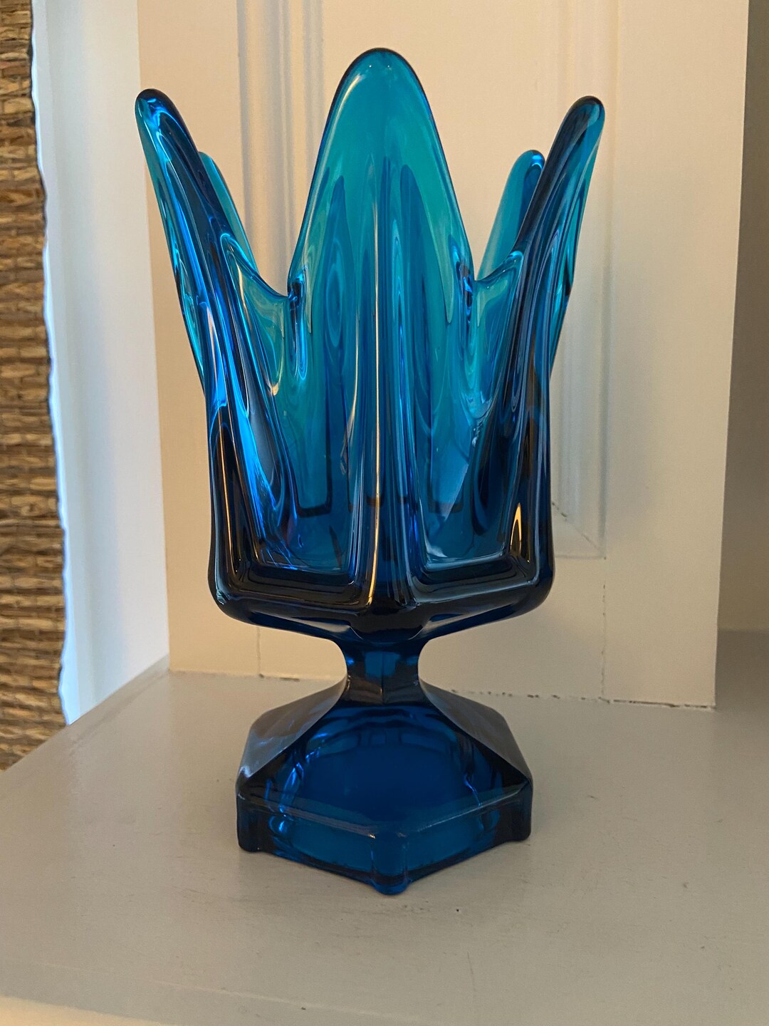 Blue Viking Glass Vase. Hand Blown 1960s Glassware. Stands 8” Tall X 5 ...