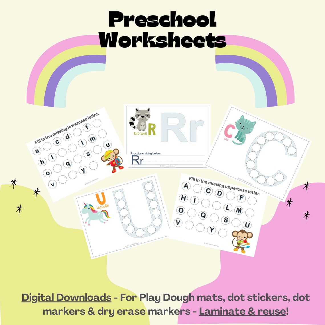 80 Pgs Alphabet Letters, Preschool Playdough Mat, Traceable Printable ...