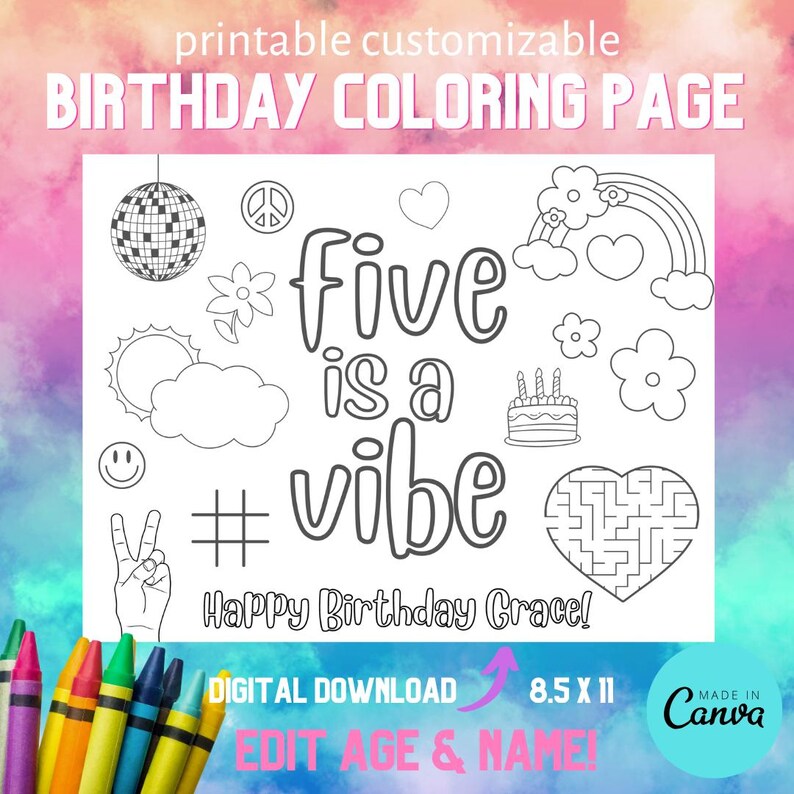 5 is a Vibe Coloring Page Placemat Editable Download - Etsy