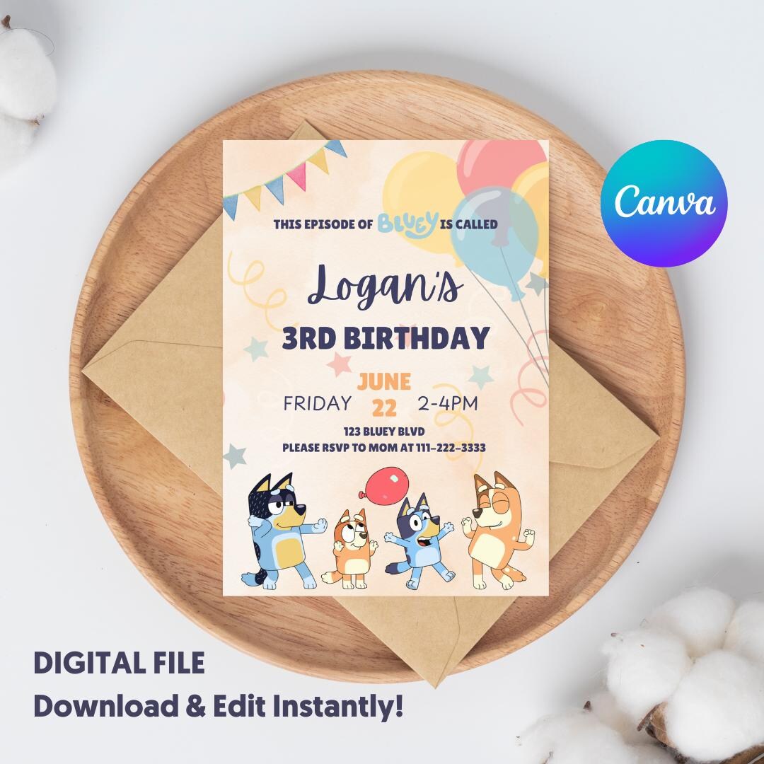 Bluey Themed Editable Party Invite Digital Download - Etsy