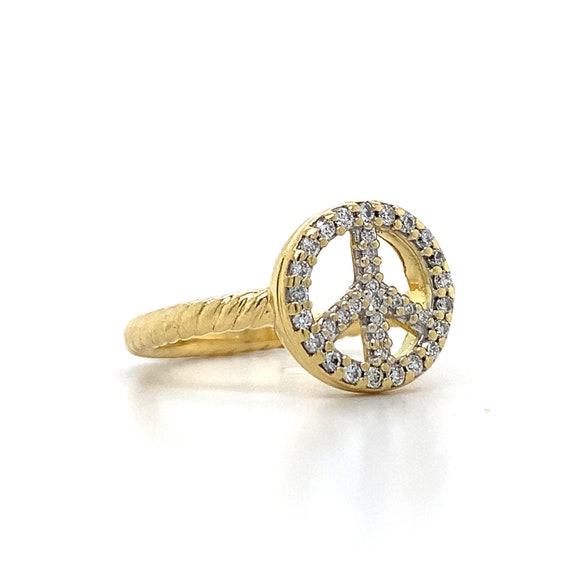 David Yurman 18k Yellow Gold Peace Sign Round White D… - Gem