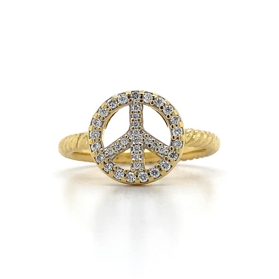 David Yurman 18k Yellow Gold Peace Sign Round White D… - Gem