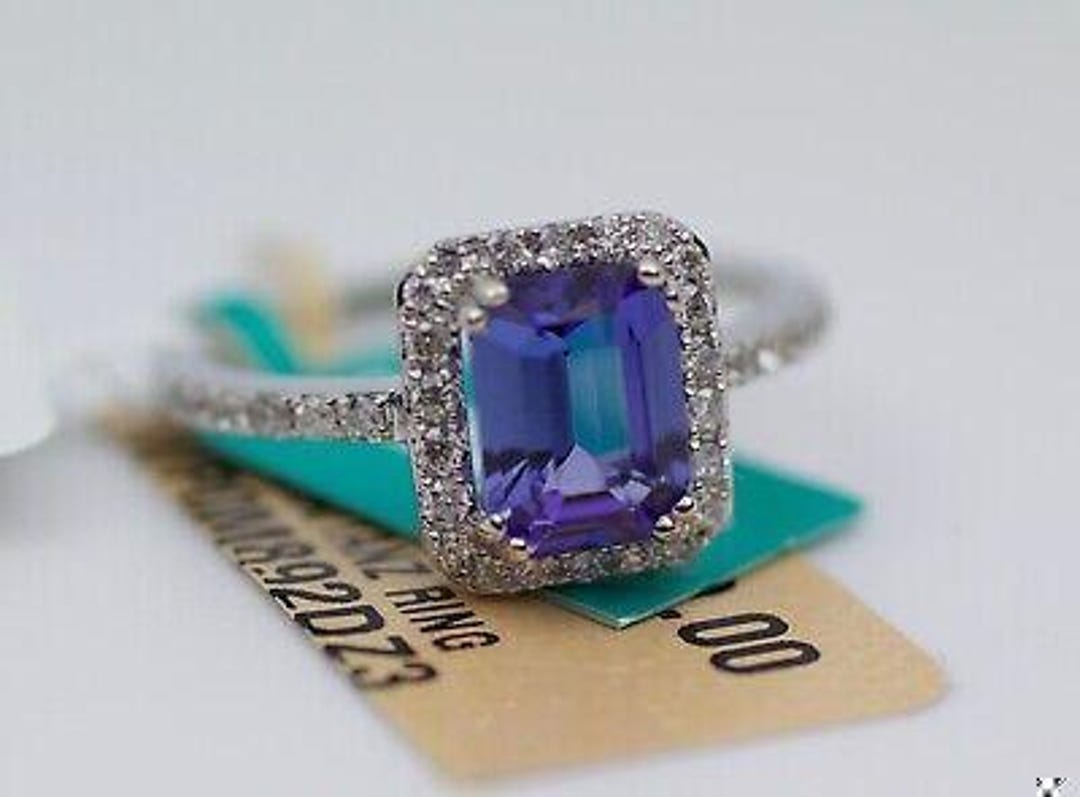 New Effy 14k White Gold Emerald Cut Tanzanite With Diamonds Ring MSRP ...