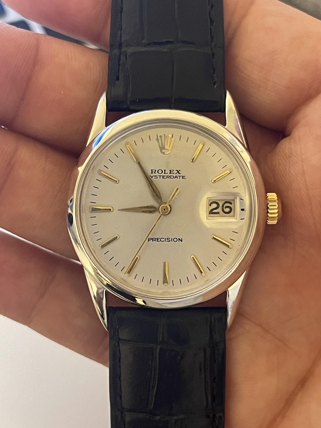 Men's 34mm Rolex Oysterdate Precision Two Tone on Alligator Strap Band ...