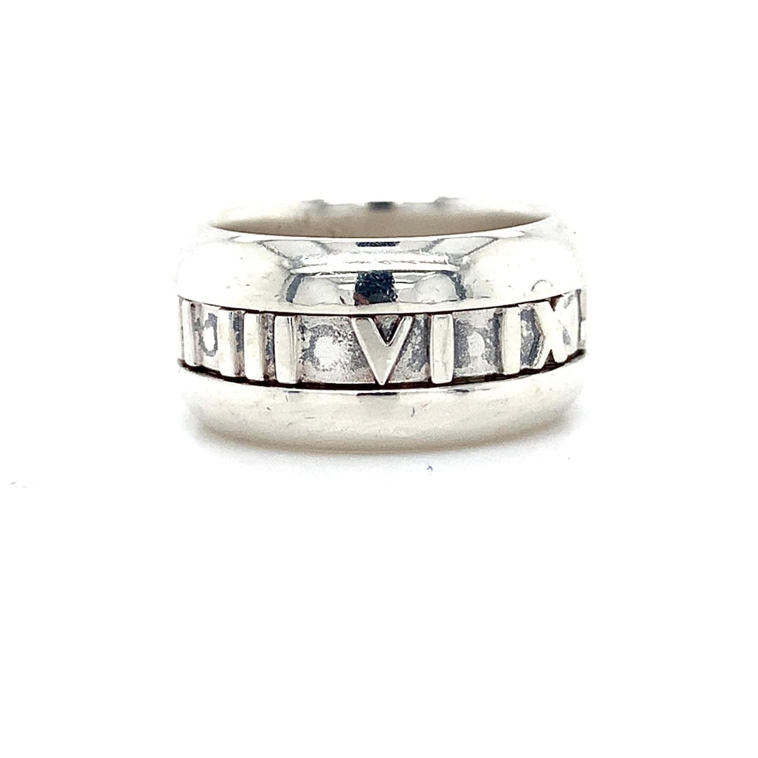 Tiffany & Co. 2003 Sterling Silver Atlas Roman Stencil Wide Band Ring ...