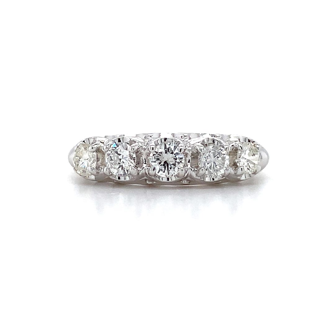 14k White Gold Five-stone Round Cut White Diamond Band Ring Size 6 - Etsy
