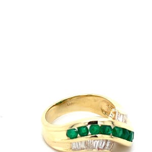 Vintage 18k Yellow Gold Round Emerald and Diamond Wave Bypass Channel ...