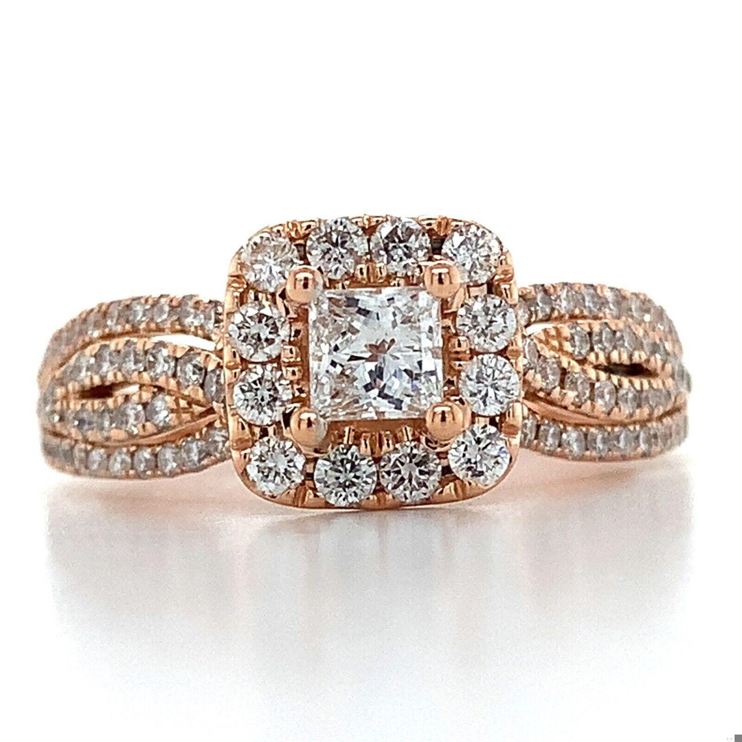 Vera Wang Wish Ring 14k Rg Princess Cut Diamond Halo Engagement Ring ...