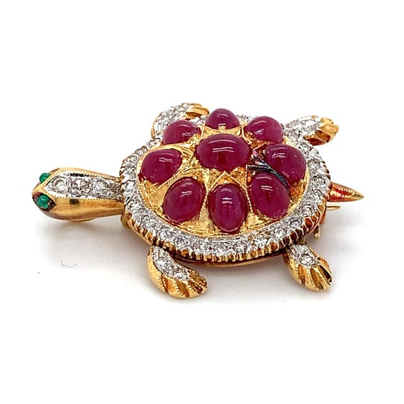 18k Yellow Gold Ruby & Emerald Eye Diamond Articulati… - Gem