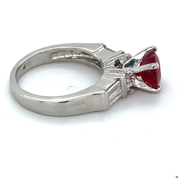 Platinum Round Filled Red Ruby W/ Round & Baguette Cu… - Gem