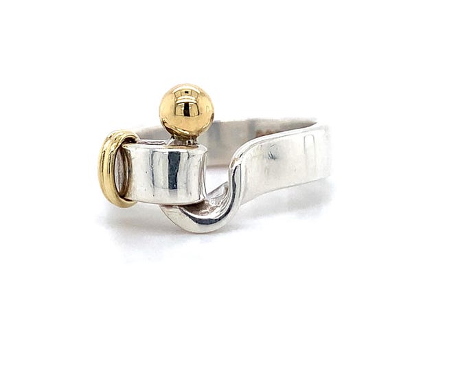Tiffany & Co 18k Yellow Gold Sterling Silver Hook and Eye Band Ring ...
