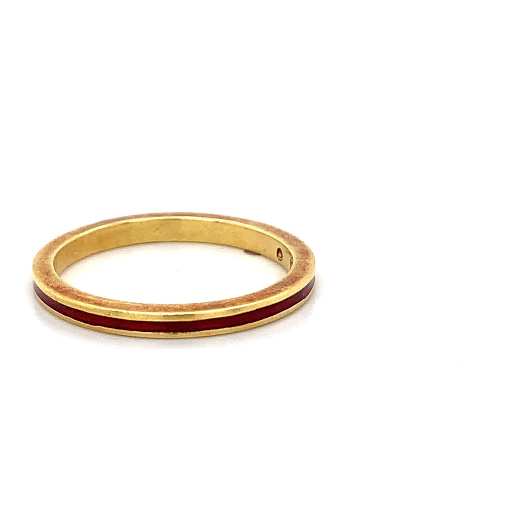 Hidalgo 18k Yellow Gold Red Enamel Eternity Stackable Thin Band Ring ...