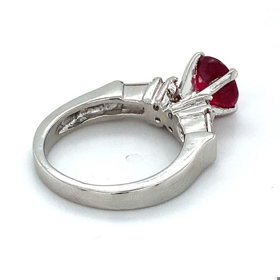 Platinum Round Filled Red Ruby W/ Round & Baguette Cu… - Gem