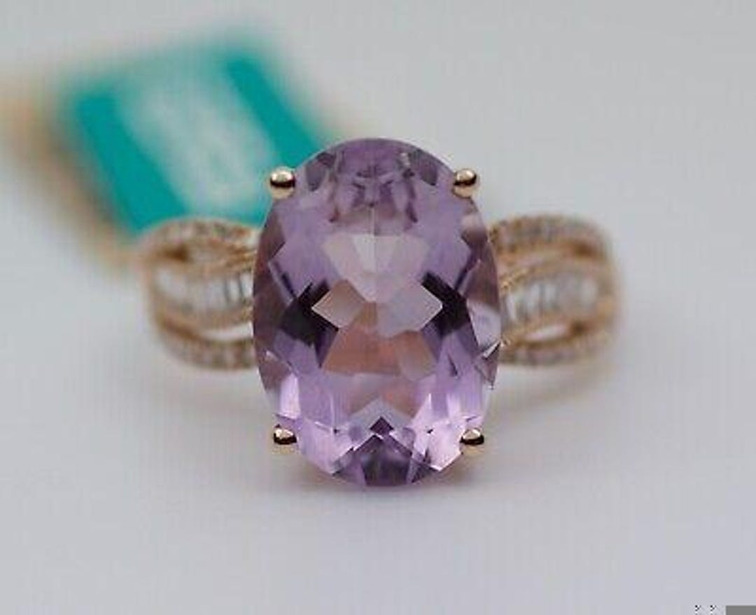 New Effy Rose Gold Oval Cut Amethyst With Baguette & Round Diamond Ring ...