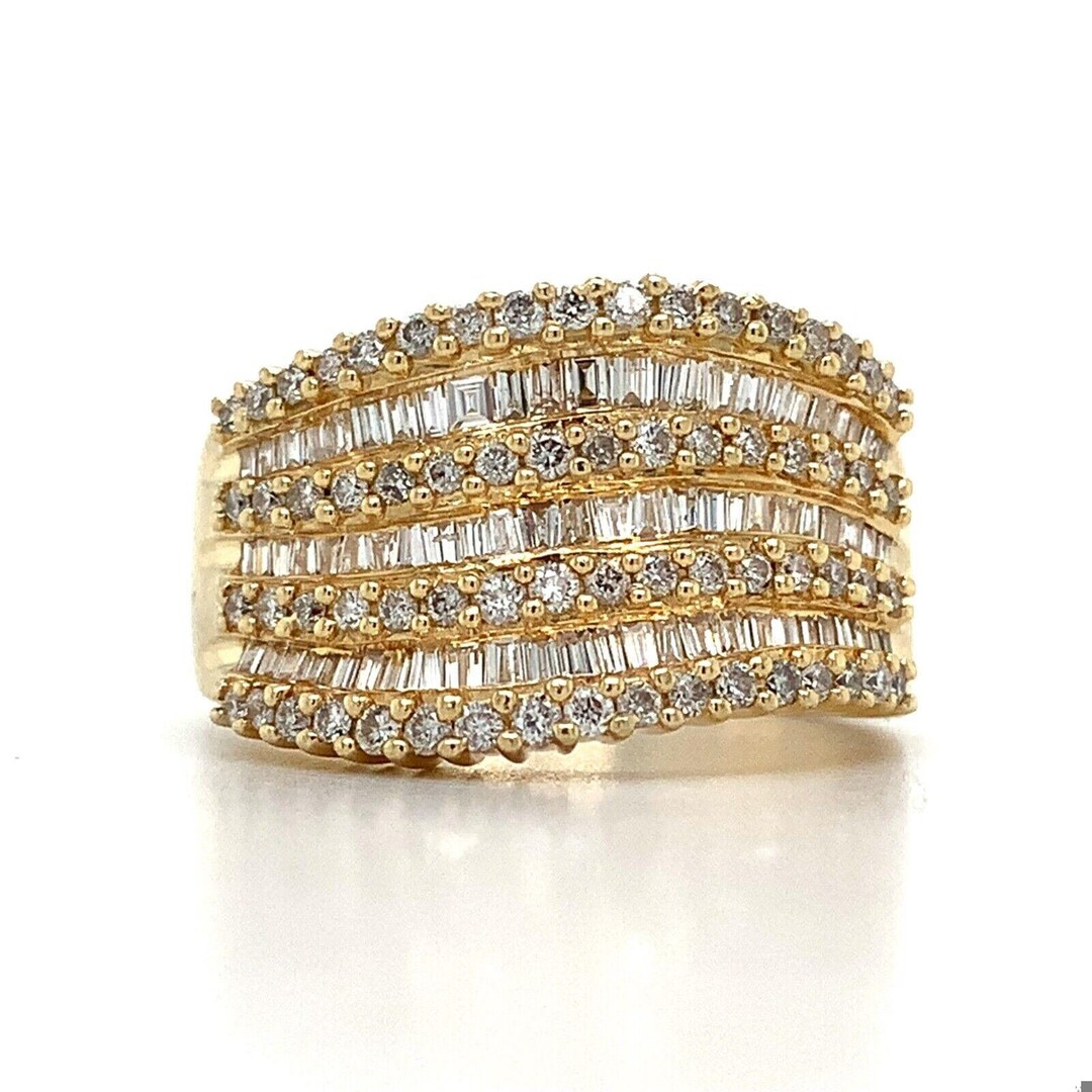 Effy 14k Yell Gold Round Diamond & Baguette Diamonds 1.5cttw Band Ring ...