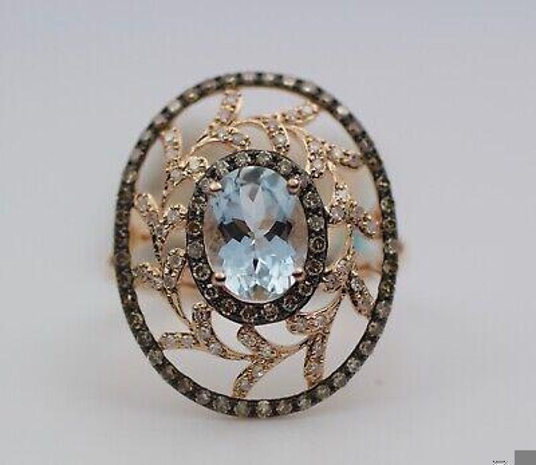 Effy 14k Rose Gold Oval Aquamarine and Brown and White Diamonds Ring ...