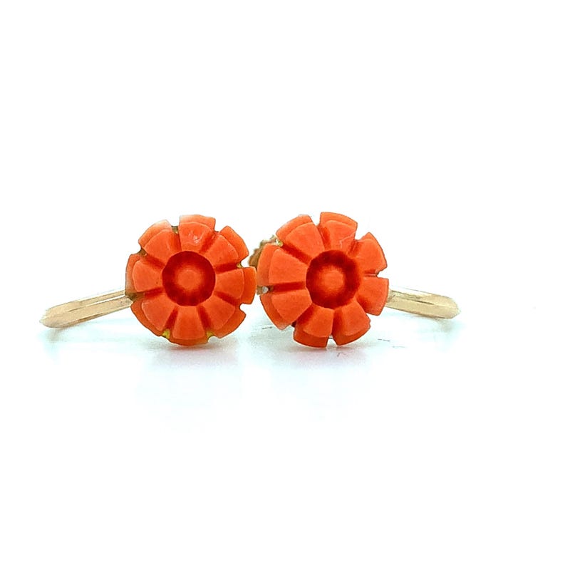 18k Carved Coral Earrings - Etsy