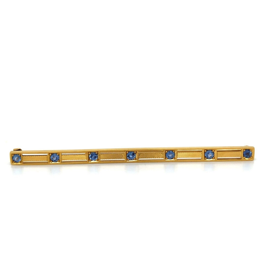 14k Yellow Gold Round Blue YOGO Like Sapphire Straight Bar Pin 3 Inches ...